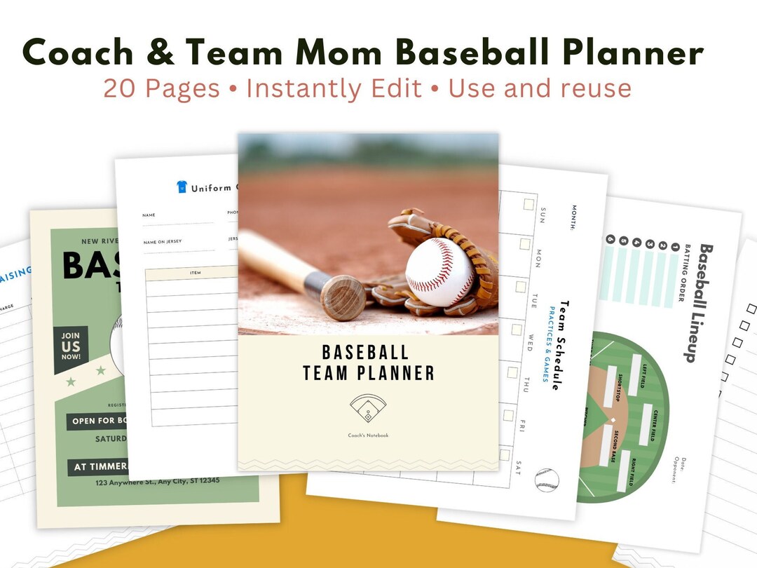 Editable Baseball Coach's Planner, Team Management Planner for Baseball ...