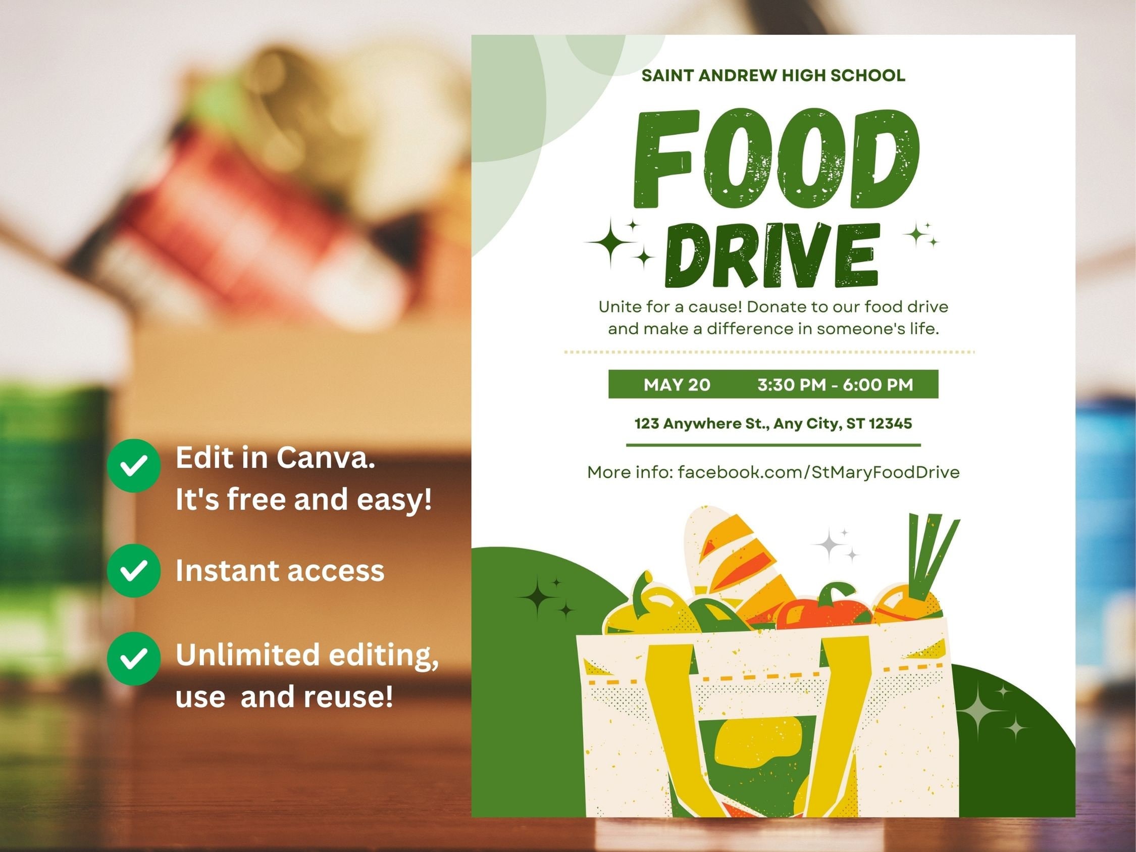 EDITABLE Charity Food Drive Flyer Template Food Donation Food Drive ...