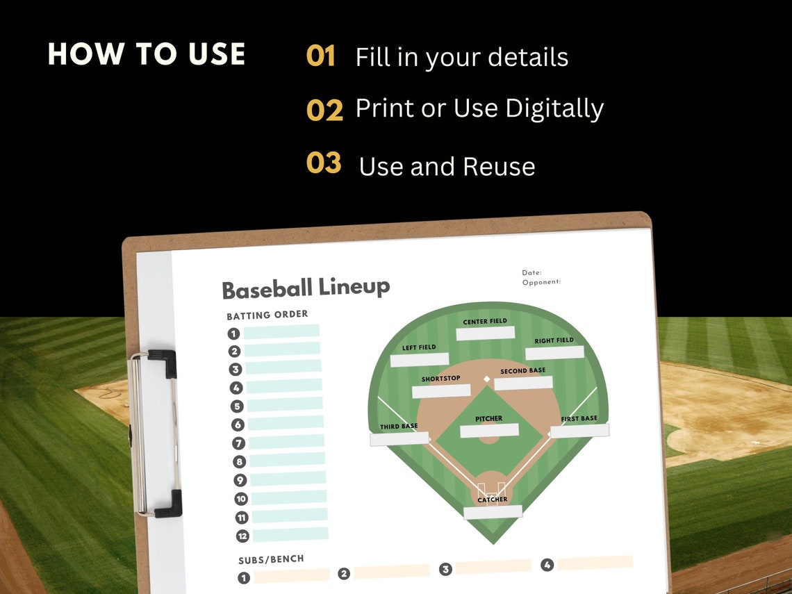 EDITABLE Baseball Lineup Card Template, Editable Batting Order Sheet ...