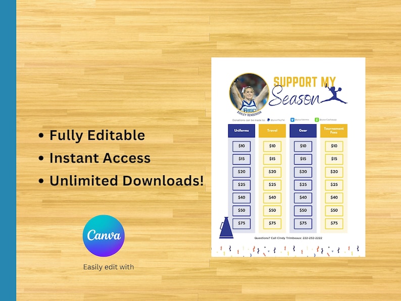 Editable Cheerleader Fundraiser Template Cheer Competition Sheet ...