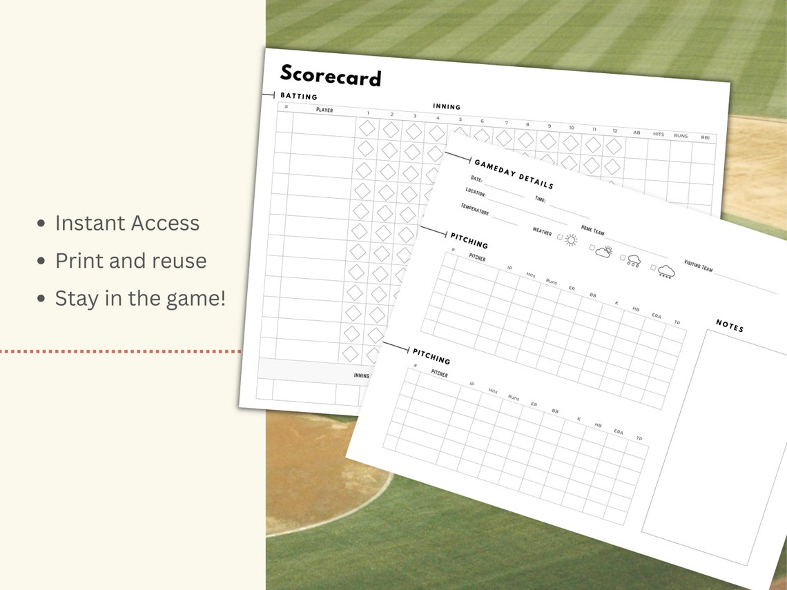 Printable Baseball Scorecard Softball Team Scorebook Play by Play ...