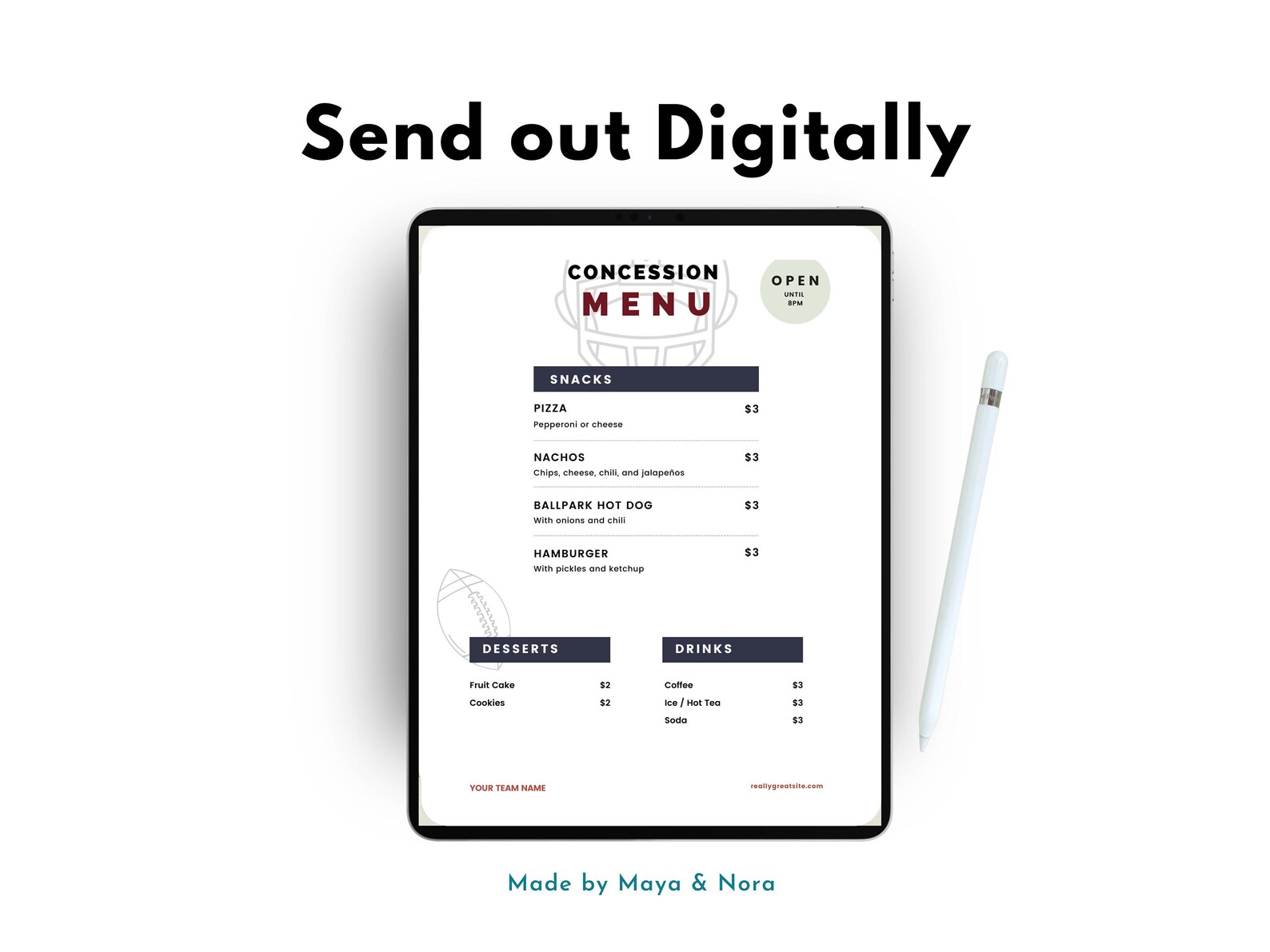 Football Concession Stand Menu Football Concession Instant Download ...