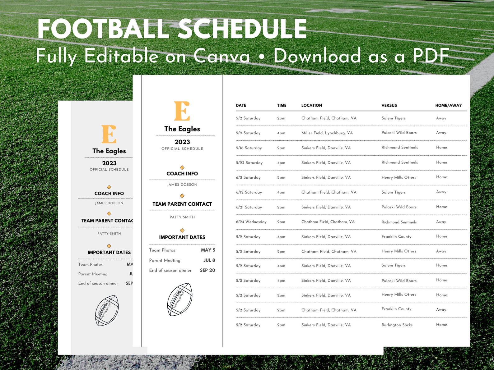 Editable Football Team Schedule Printable Download Canva Football ...