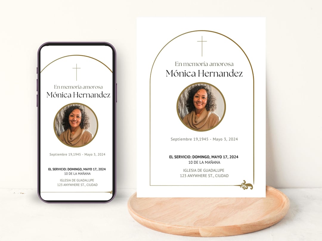 Spanish Funeral Announcement, Editable Canva Template, Memorial Card ...