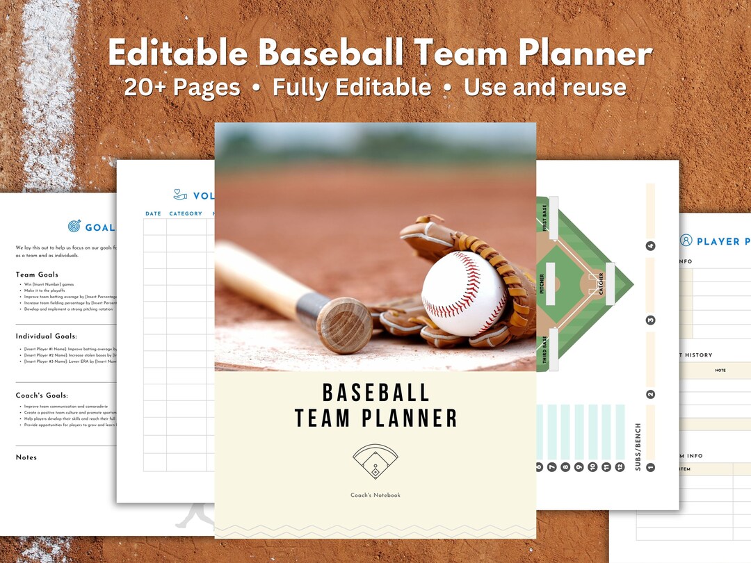 Editable Baseball Coach's Planner Team Management Planner for Baseball ...
