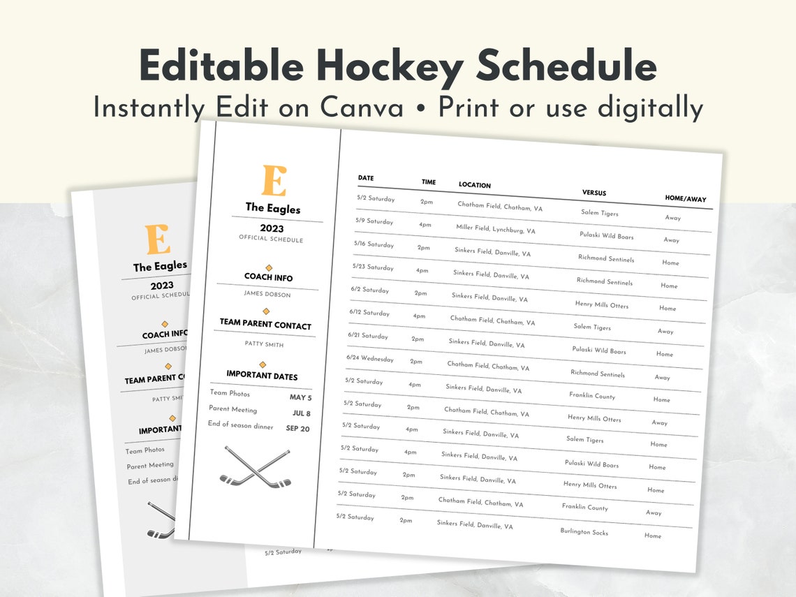 Hockey Team Schedule Printable Download Canva Hockey Coach Team Mom ...