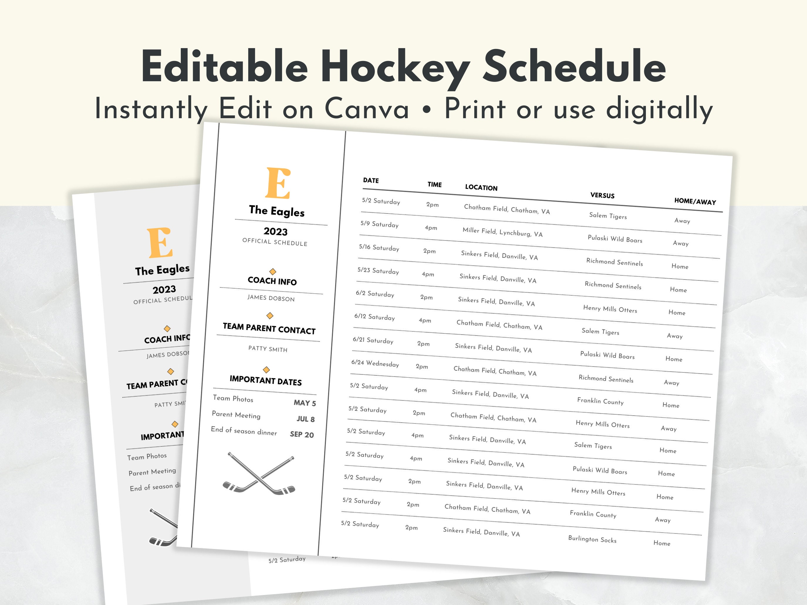 Hockey Team Schedule Printable Download Canva Hockey Coach Team Mom ...