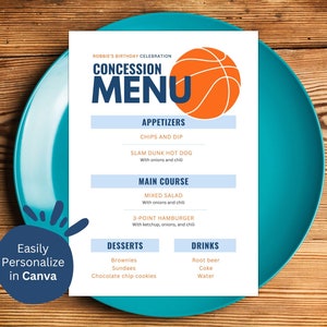 Editable Template Basketball Birthday Dinner Menu Basketball Banquet ...