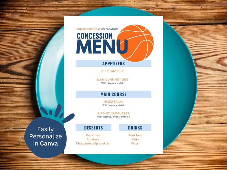 Editable Template Basketball Birthday Dinner Menu Basketball Banquet ...
