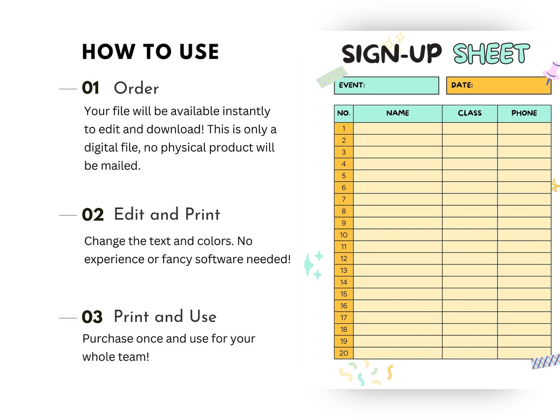 Editable Sign-up Sheet Canva Template Printable Sign up Template Form ...