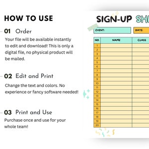 Editable Sign-up Sheet Canva Template Printable Sign up Template Form ...