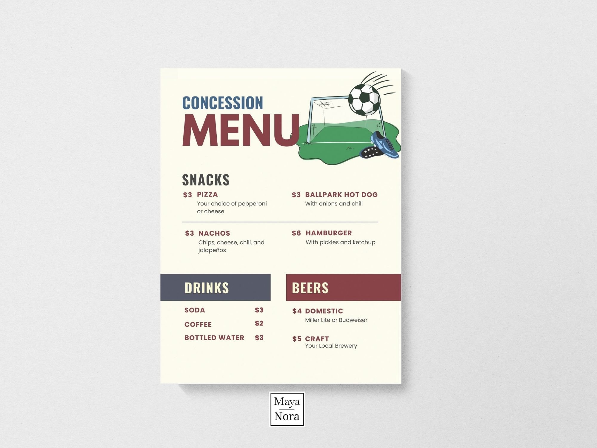 SOCCER Concession Stand Menu Instant Download Editable Canva Template ...