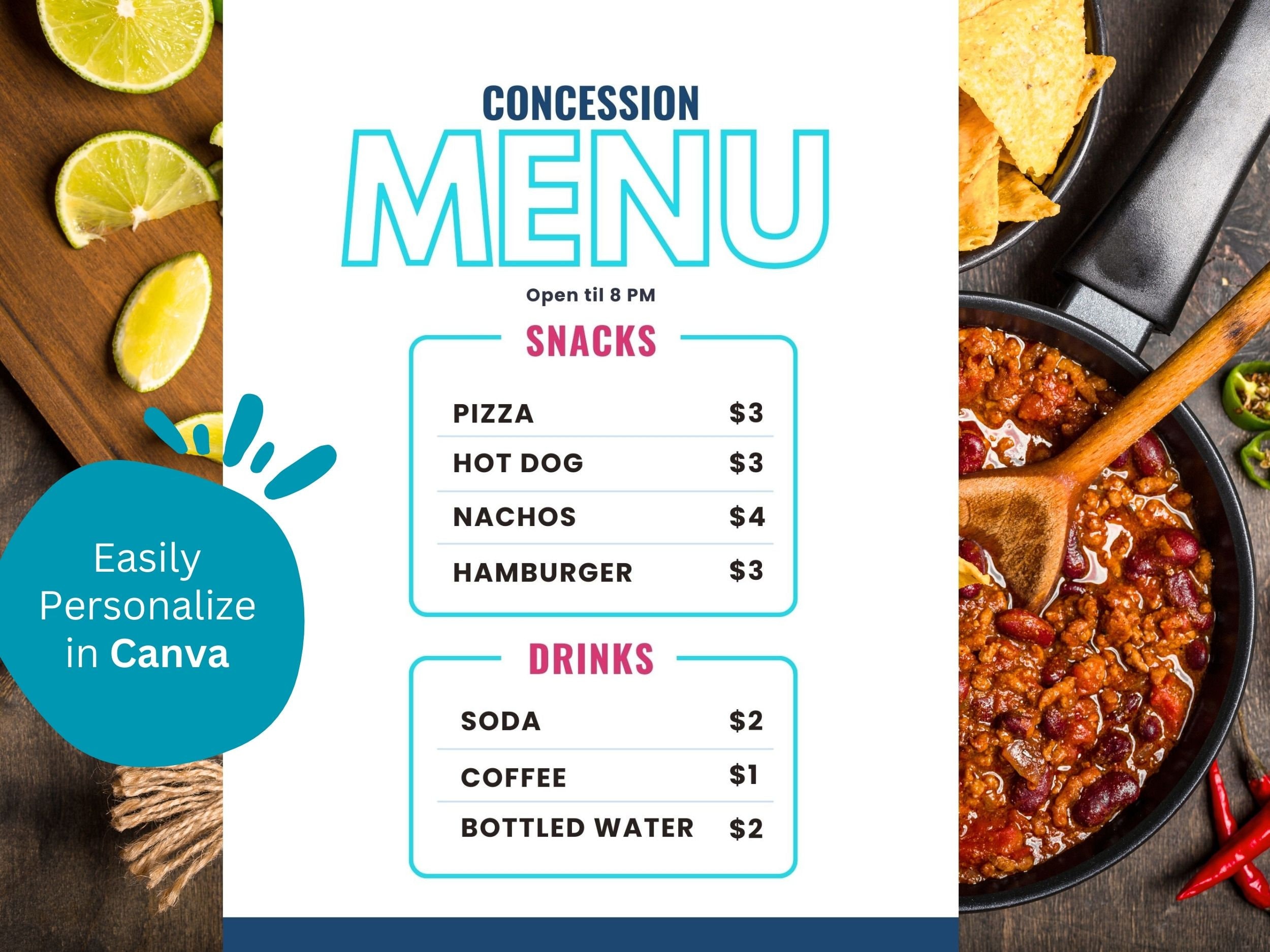Editable Concession Stand Menu Printable Concession Menu Digital ...