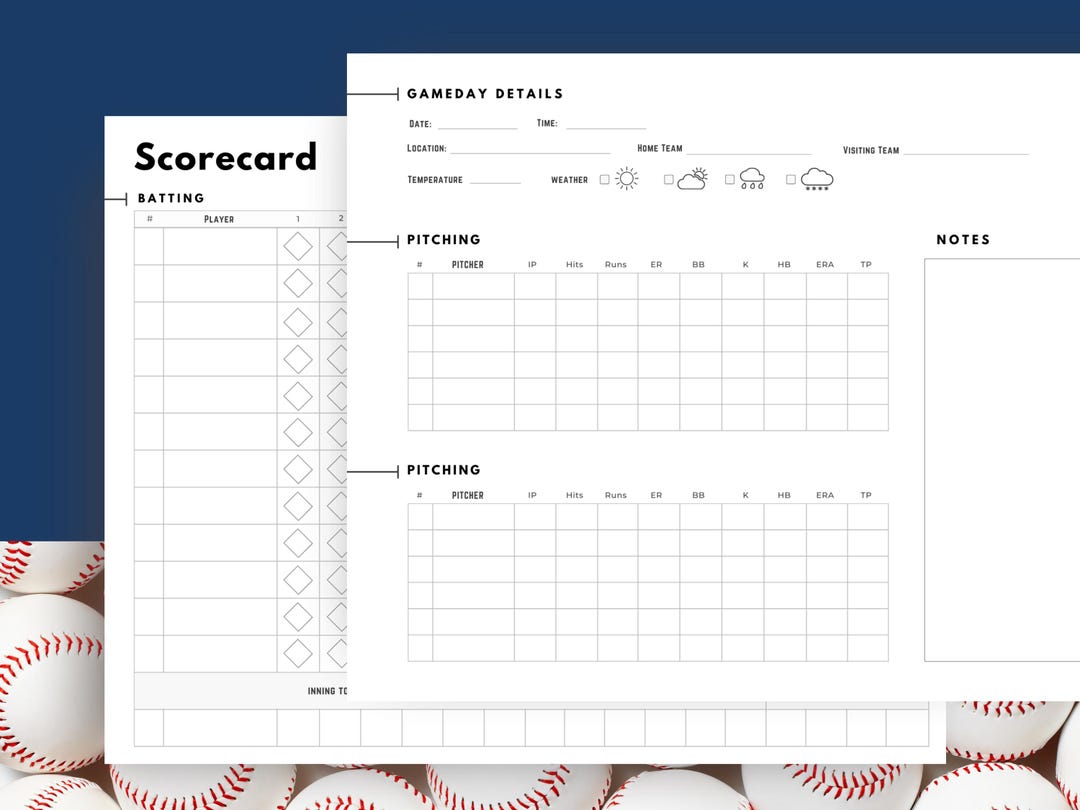 Baseball or Softball Scorebook Stats Scorecard Printable, Umpire ...
