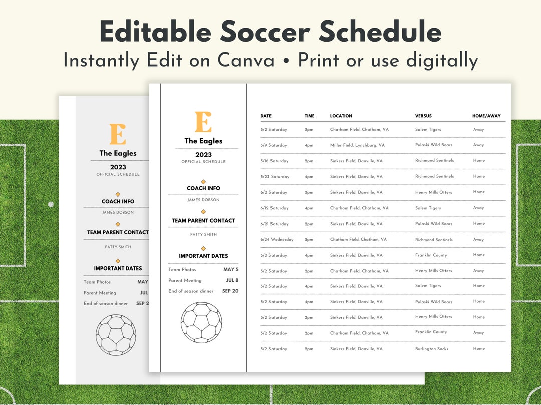 Soccer Team Schedule Printable Download Canva Template Soccer - Etsy