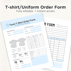 Editable T-shirt Uniform Order Form Team Customizable Printable Small ...