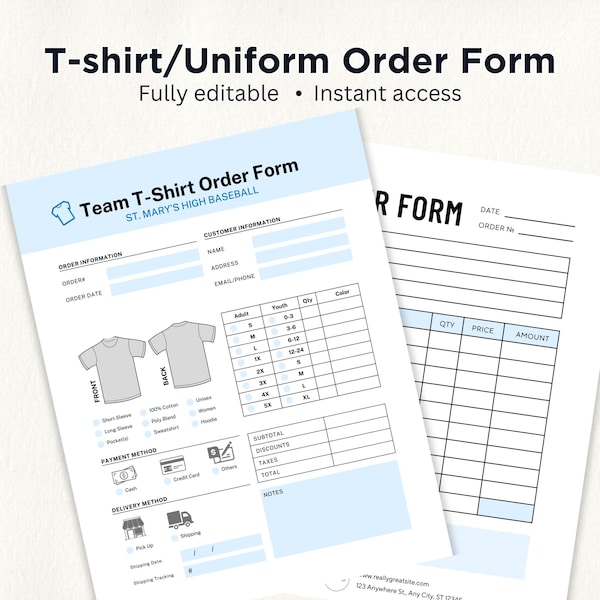 Uniform Order Form - Etsy