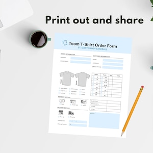 Editable T-shirt Uniform Order Form Team Customizable Printable Small ...