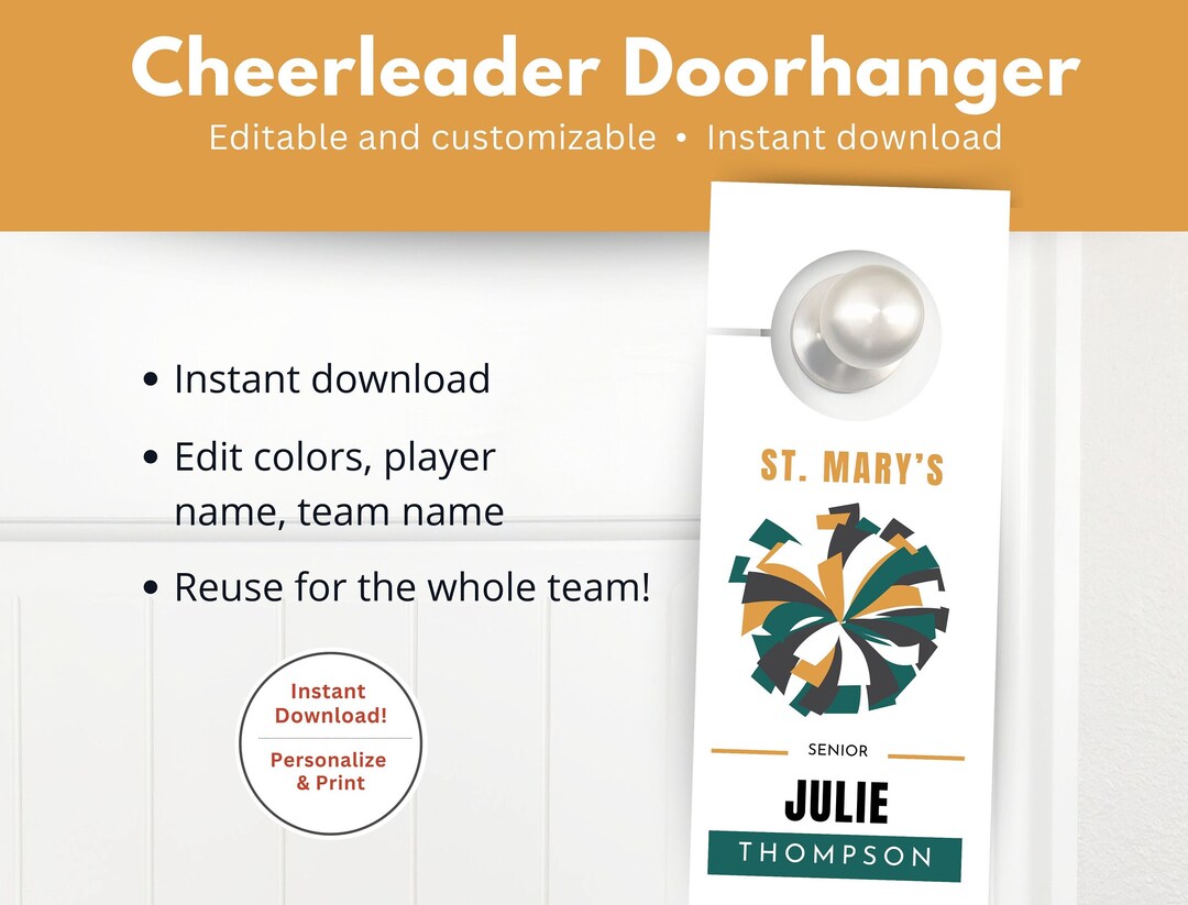 Editable Cheerleader Locker or Bedroom Doorhanger, Cheer Locker ...