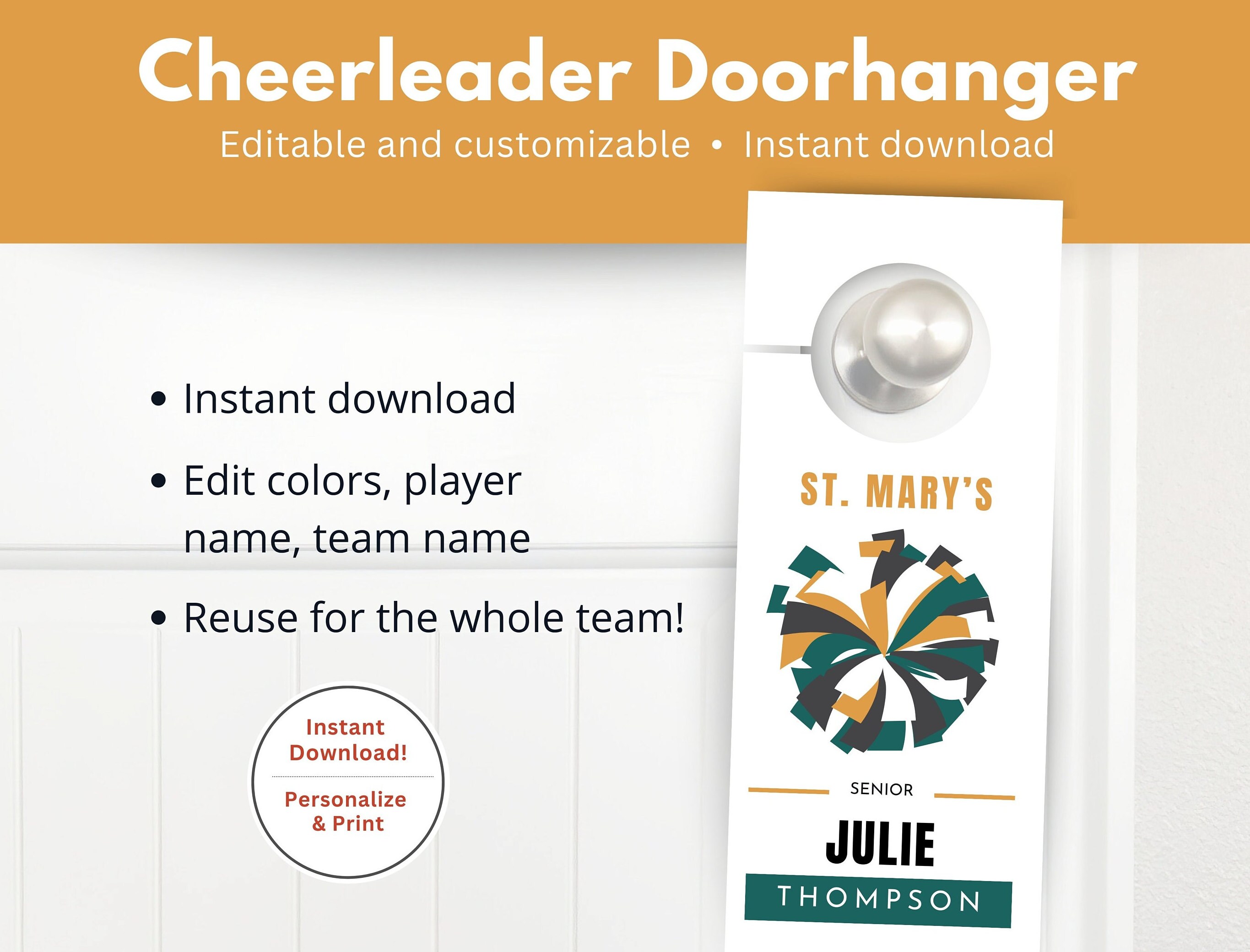 Editable Cheerleader Locker or Bedroom Doorhanger, Cheer Locker ...