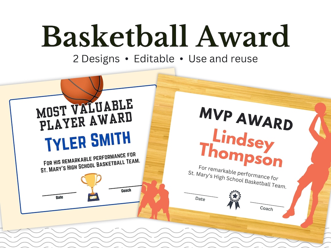 Editable Basketball Award Certificate Basketball End of Season Awards ...