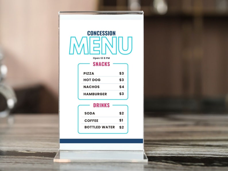 Editable Concession Stand Menu Printable Concession Menu Digital ...