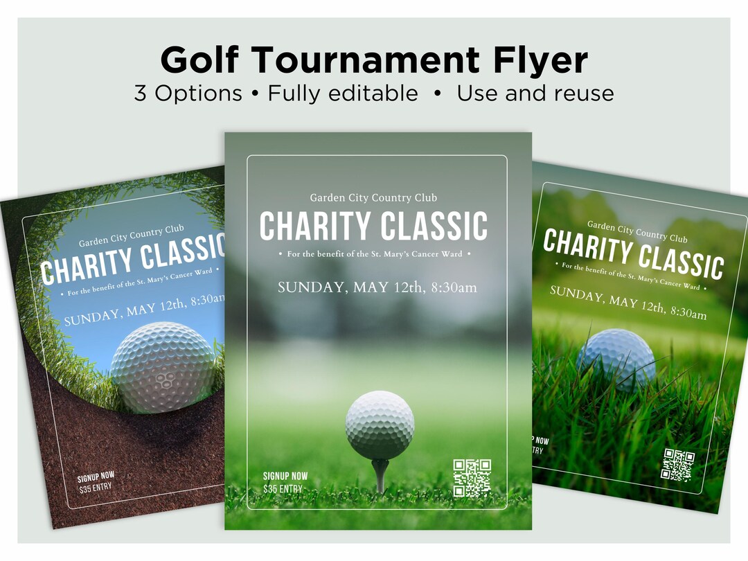 Editable Golf Tournament Flyer Canva 3 Template Designs Tourney Charity ...