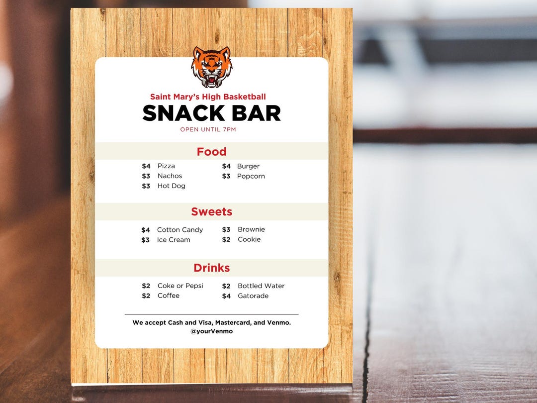 Sports Snack Bar Concession Stand Editable Canva Template Menu ...