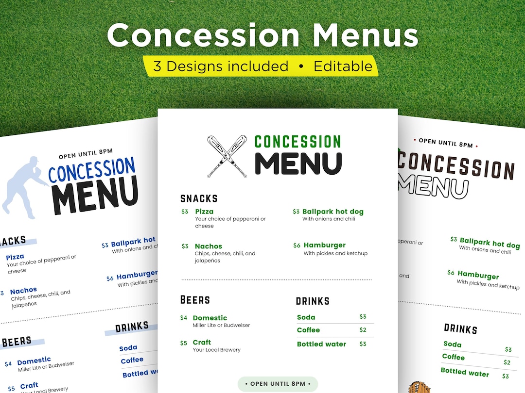 3 Baseball and Softball Concession Stand Menu Design Canva Template ...