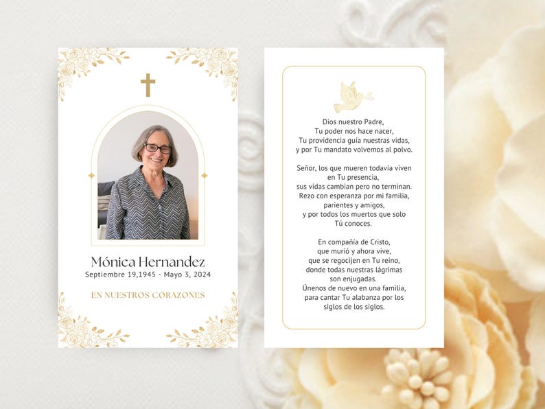 Spanish Funeral Prayer Card, Canva Editable in Loving Memory Template ...