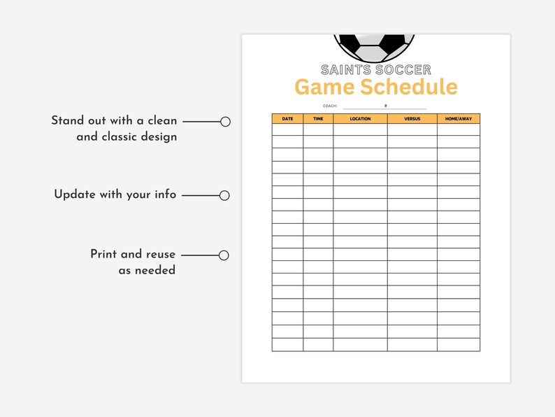 Editable Soccer Schedule and Game Calendar Game Day Team Formation Line ...