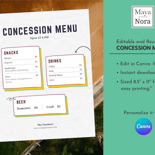 Editable Concession Stand Menu Canva Template Instant - Etsy