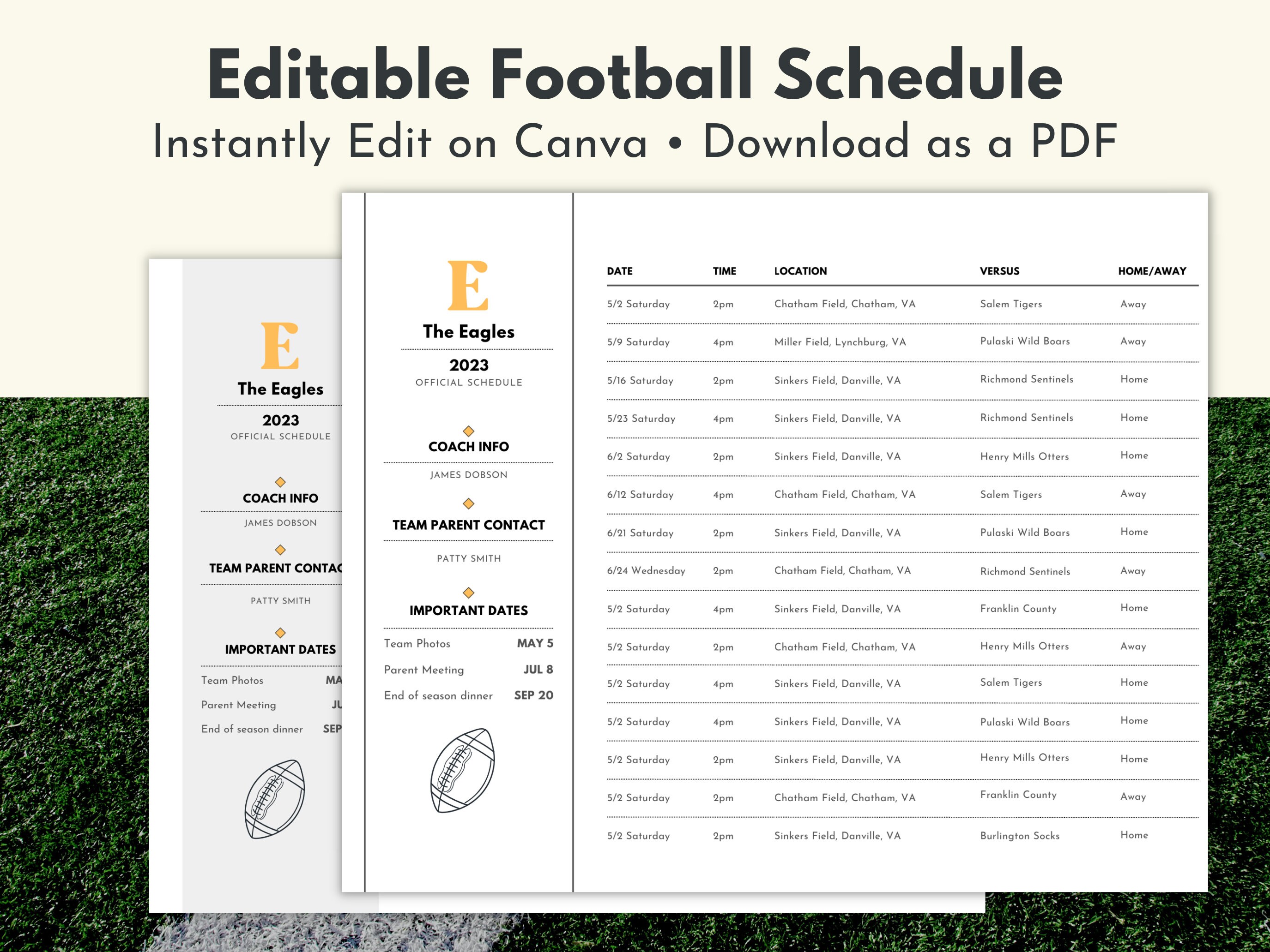 Editable Football Team Schedule Printable Download Canva - Etsy