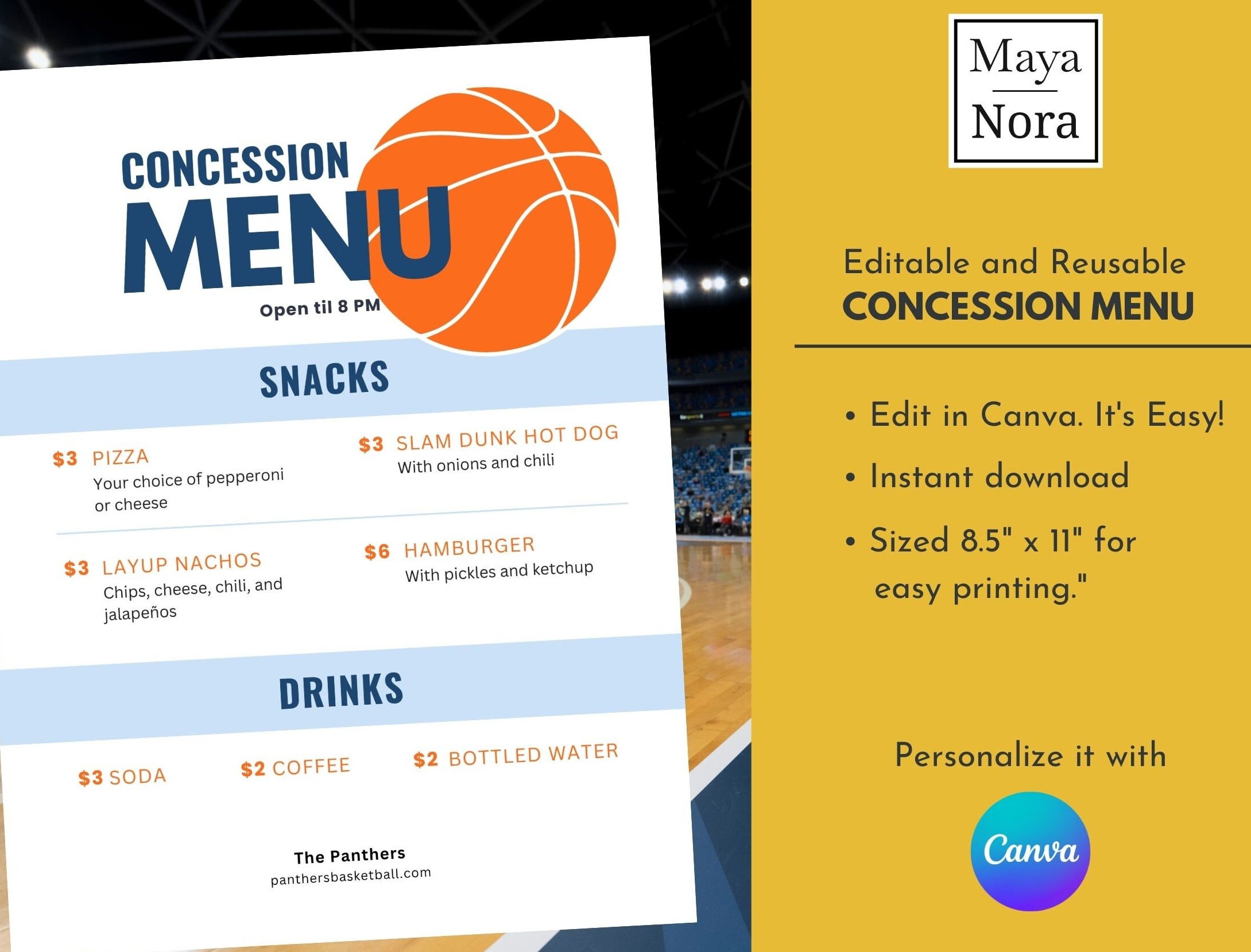 Digital Editable Concession Stand Menu, Basketball Instant Download ...