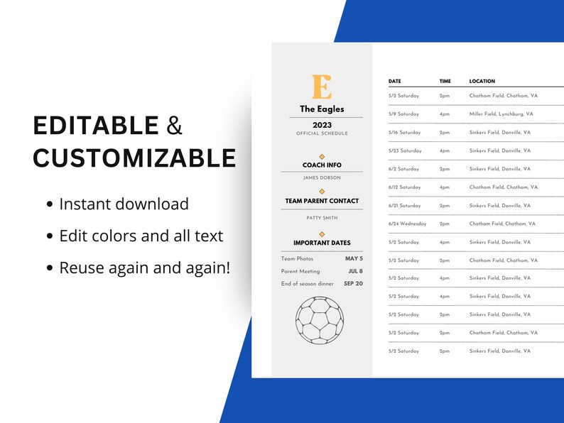 Editable Soccer Team Schedule Printable Download Canva Template Soccer ...