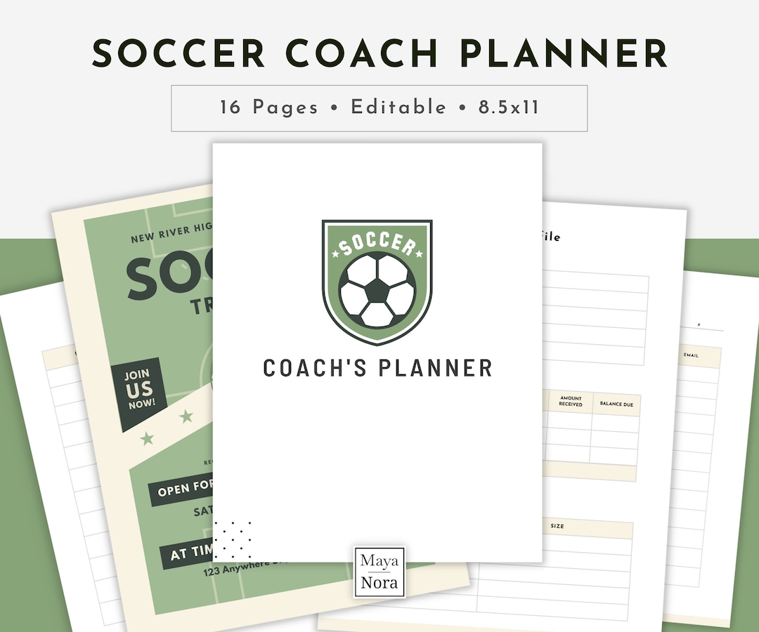 Editable Soccer Team Coach Planner Canva Template Printable Soccer ...