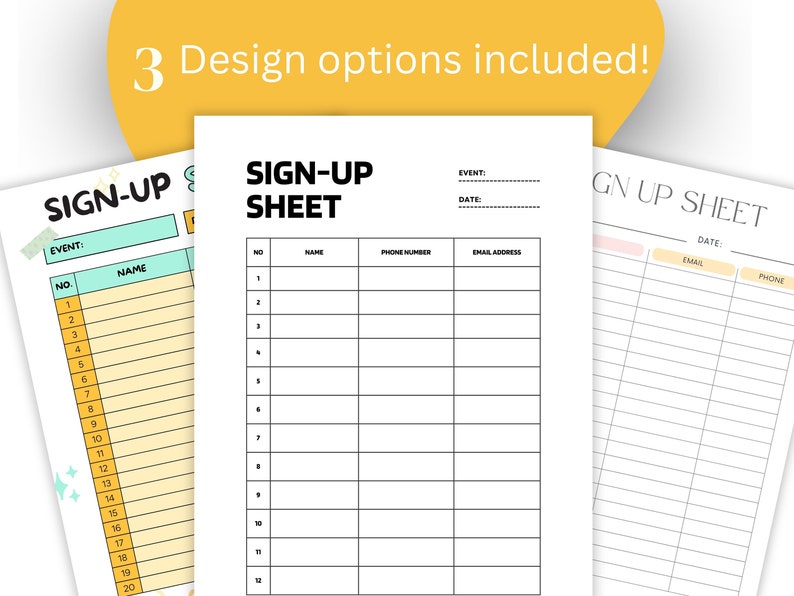 Editable Sign-up Sheet Template, Printable Sign up Template, Sign up ...