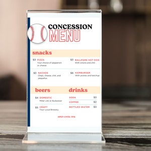 Editable Baseball Concession Stand Menu Softball Digital Instant ...