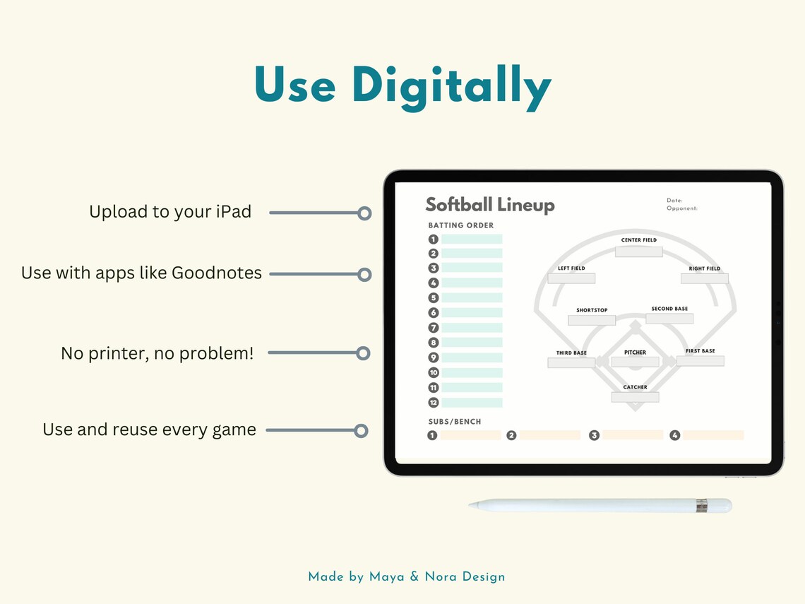 Printable Softball Lineup and Field Position Sheet Batting - Etsy