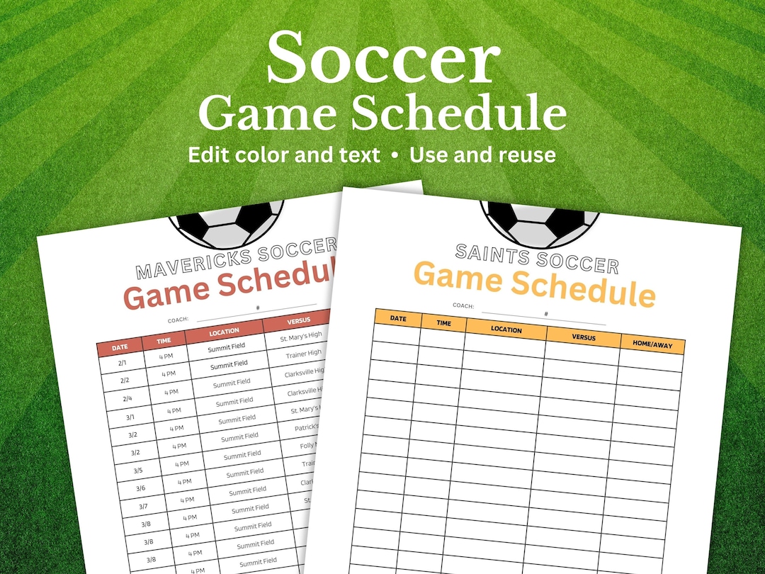 Editable Soccer Schedule and Game Calendar Game Day Team Formation Line ...