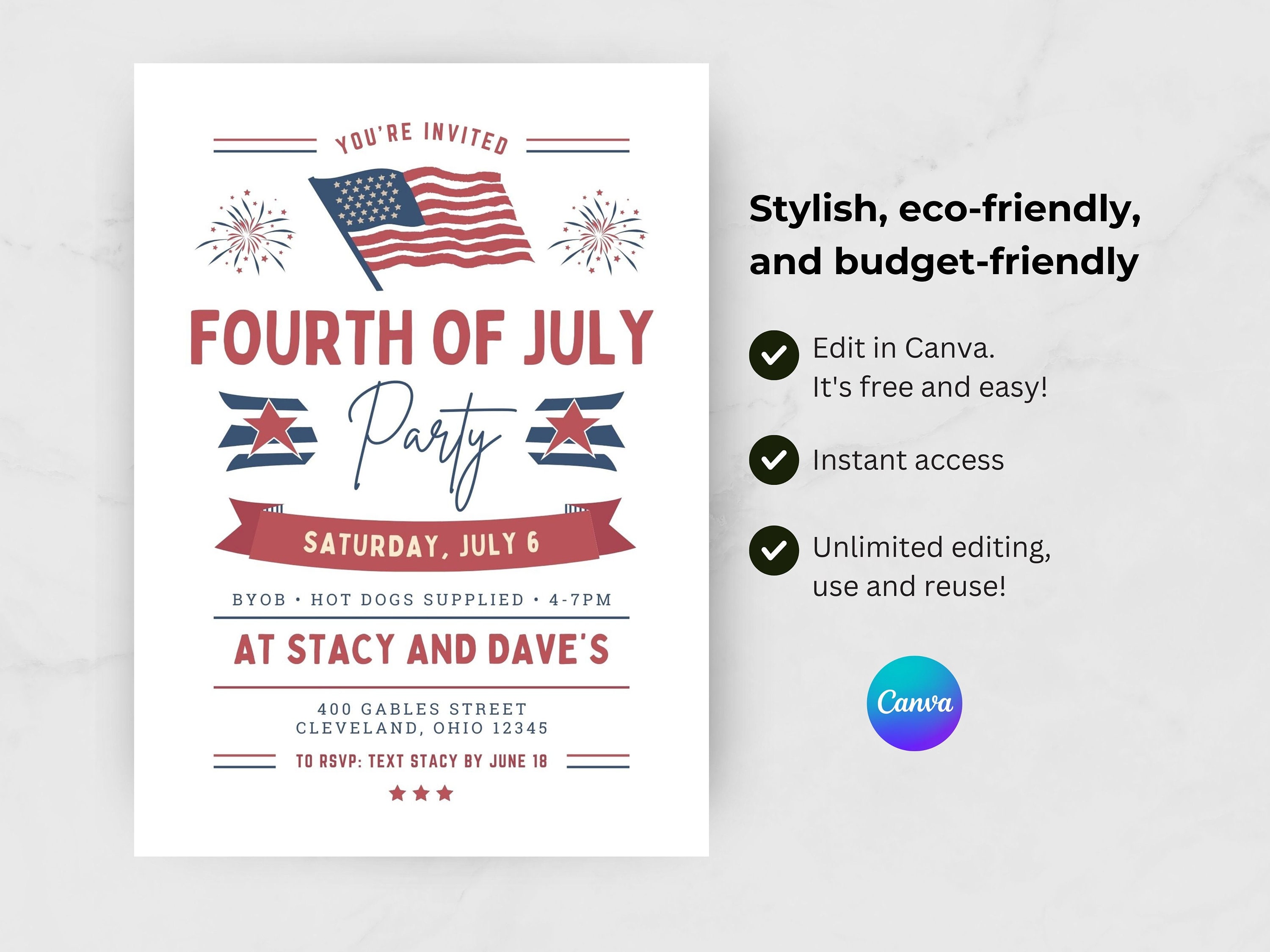 Editable 4th of July Invitation Fourth of July Party Invite Cookout ...