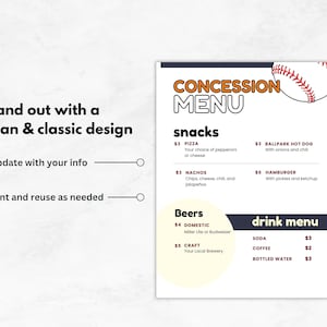 Editable Concession Stand Menu Baseball Digital Instant Download Canva ...