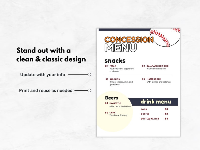 Editable Concession Stand Menu Baseball Digital Instant Download Canva ...