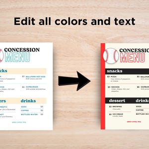 Editable Baseball Concession Stand Menu Softball Digital Instant ...