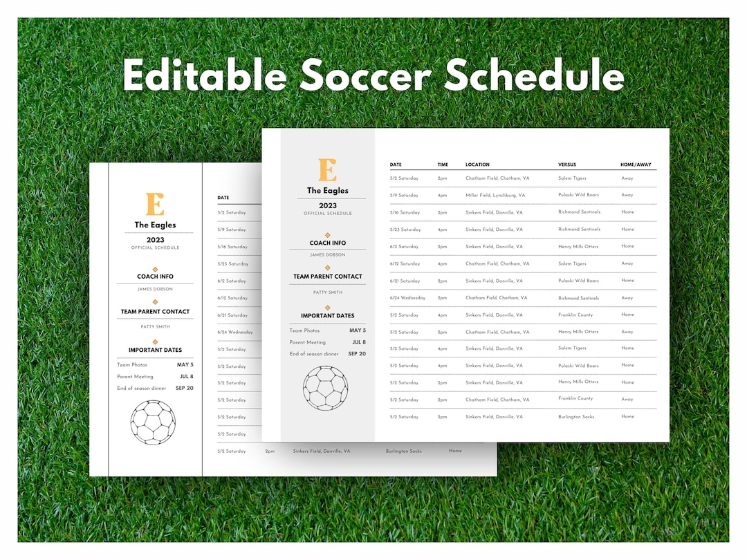 Editable Soccer Team Schedule Printable Download Canva Template Soccer ...