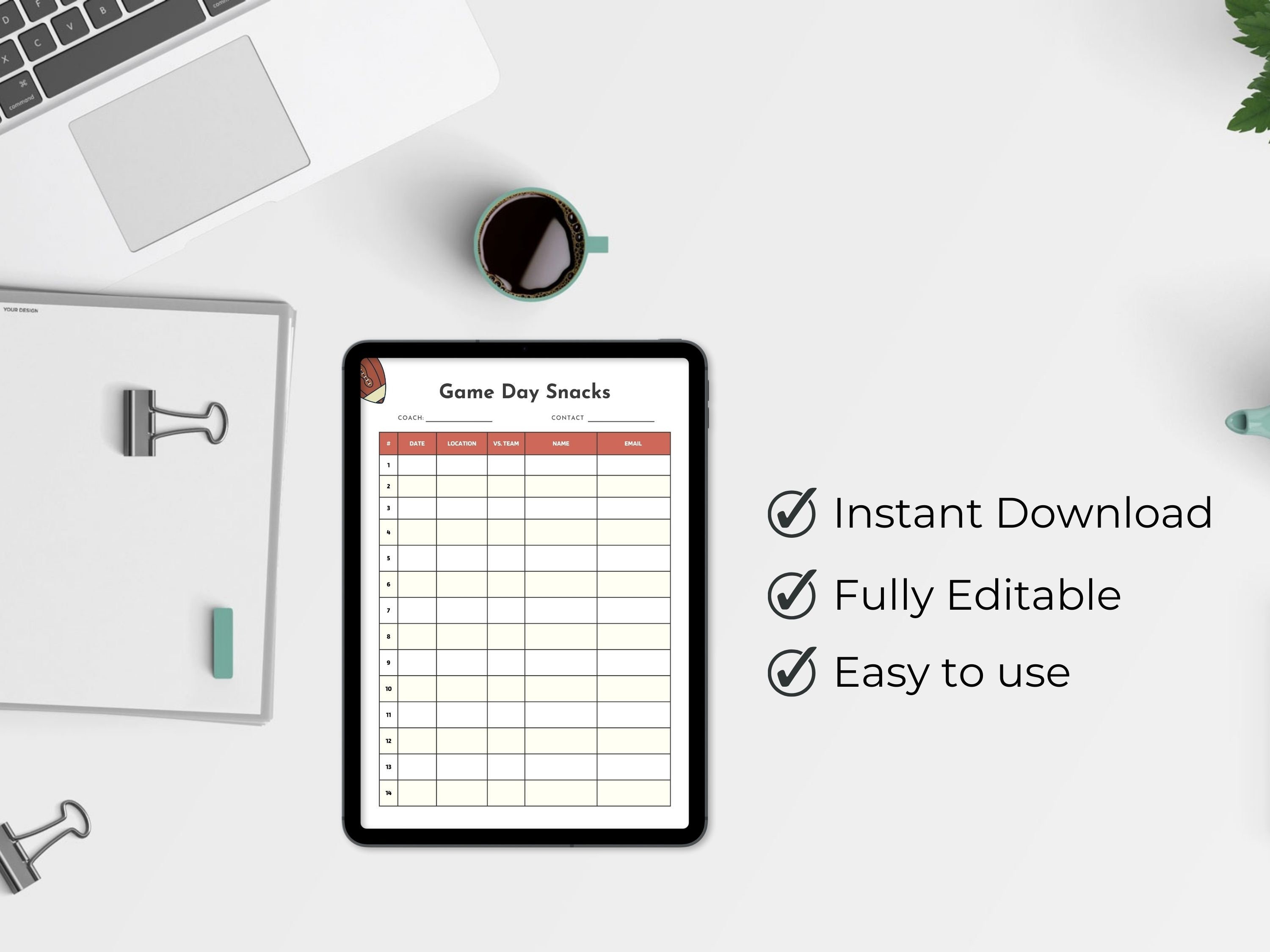 Editable Football Game Day Snack Schedule Template Instant - Etsy