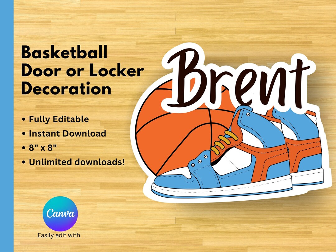 Editable Basketball Hotel Door Sign Basketball Locker Decoration Name ...