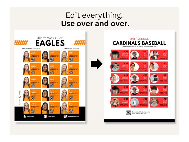Team Sports Roster Customizable Canva Template Travel Team College ...