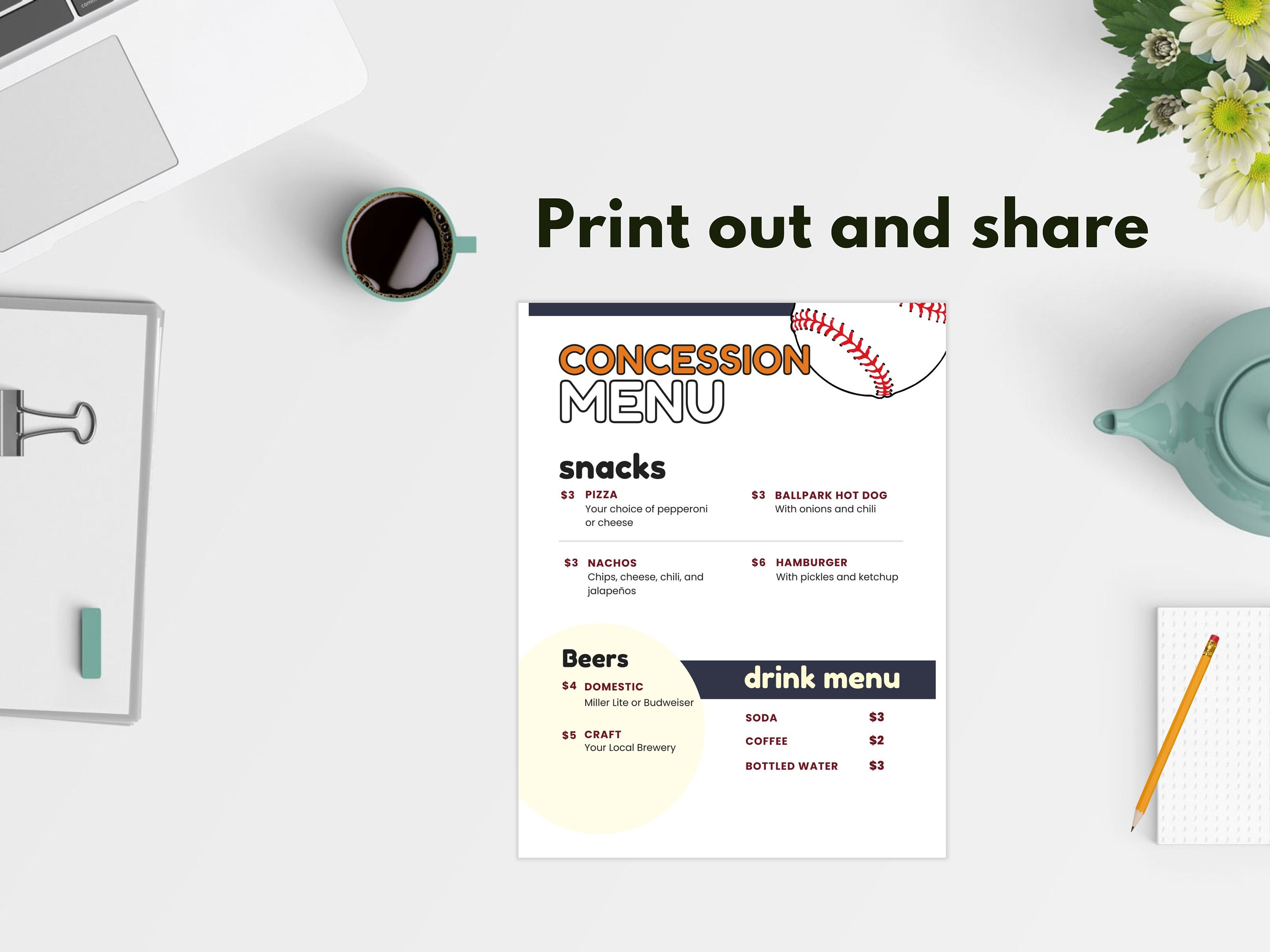 Editable Concession Stand Menu Baseball Digital Instant Download Canva ...