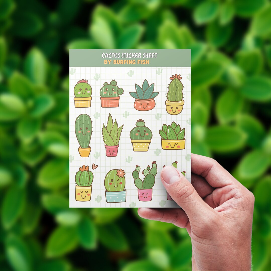 Cactus Sticker Sheet, Cute Cacti Stickers, Gift for Teenagers, Card ...